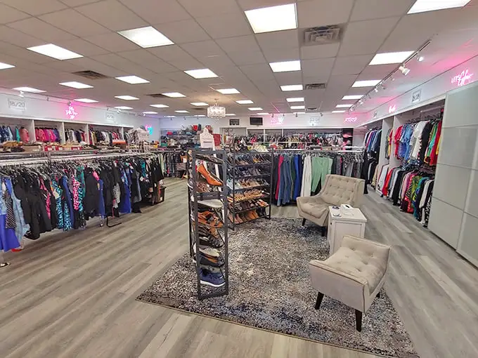 Inside, the spacious layout feels more boutique than secondhand shop, with elegant seating areas that invite you to take a breath between treasure hunts.