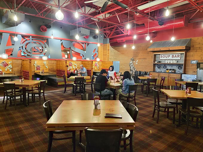 Warm wood paneling, plaid carpeting, and that iconic soup bar—this isn't just a restaurant, it's Michigan's living room with better food than your aunt ever made.