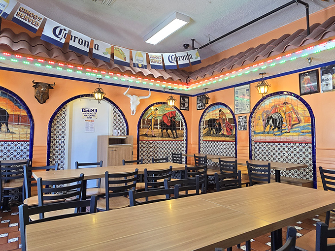 Vibrant bullfighting murals and colorful tile work transport you straight to Mexico, while simple wooden tables invite you to focus on what really matters—the food.