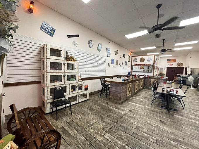 The rustic interior isn't trying to impress Instagram—it's too busy focusing on impressing your taste buds with genuine Southern comfort.