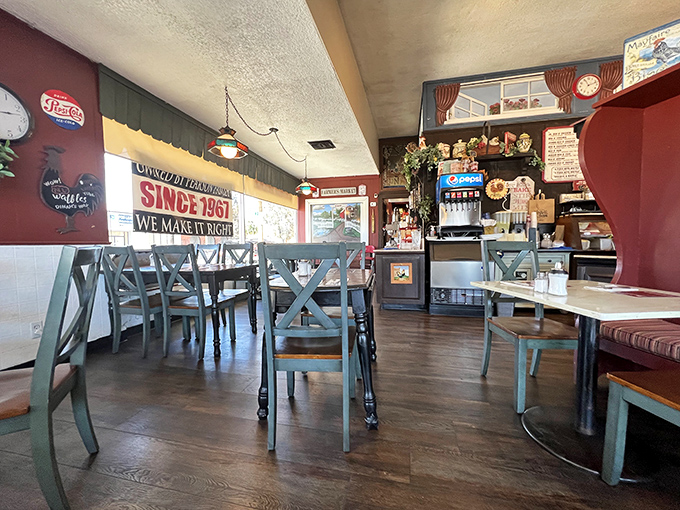 Step inside and time stands still – teal chairs, vintage decor, and a promise they've kept since 1967: "We Make It Right!"