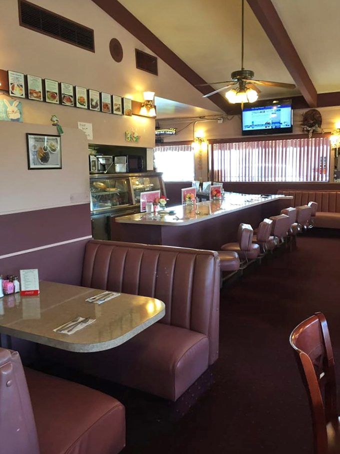 The interior's brown vinyl booths and wood paneling aren't trendy—they're timeless, like comfort food for your seating arrangements.