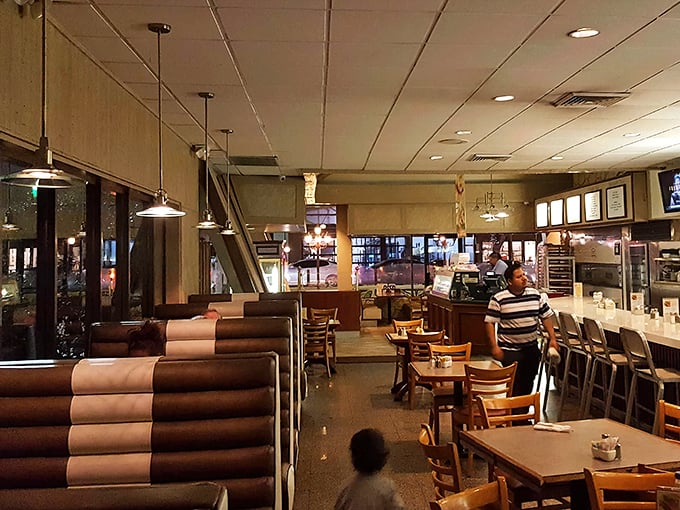 Classic diner booths invite you to slide in and stay awhile. Time moves differently when pie is on the horizon.
