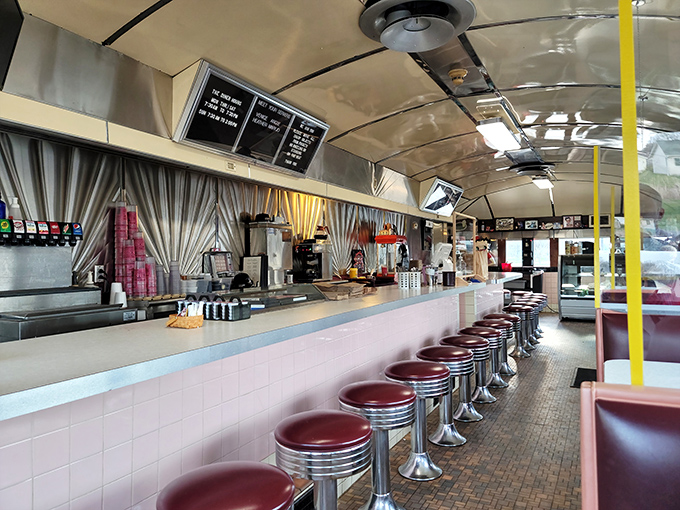 Where nostalgia meets appetite—Nancy's vintage motorcycle-friendly parking lot promises adventures for your taste buds before you even step inside. 