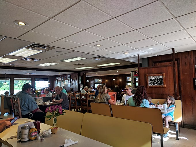 Where yellow booths tell stories and wood-paneled walls hold memories. This isn't Instagram-designed nostalgia—it's the real deal.