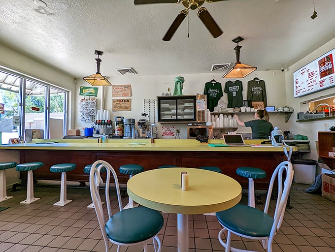 Inside, the no-frills dining area speaks volumes: when the food is this good, you don't need fancy décor—just a clean counter and comfortable seats.
