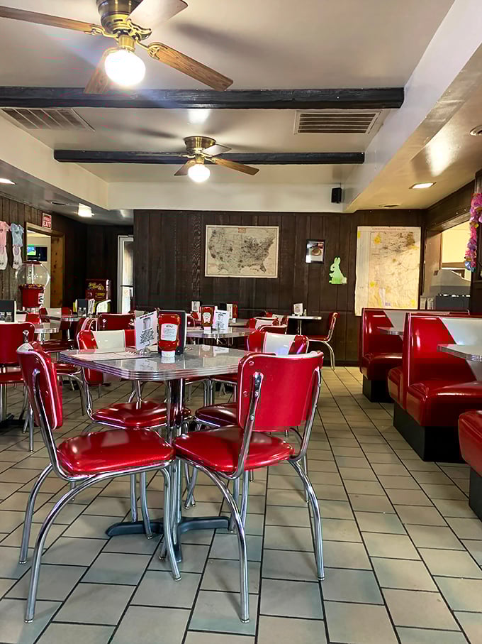 Classic red vinyl meets chrome tabletops in this time capsule of Americana where comfort food reigns supreme.