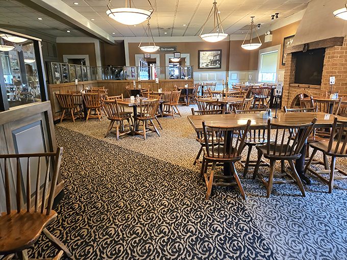 Wooden chairs that have supported generations of happy diners – if these tables could talk, they'd tell tales of countless food comas. 