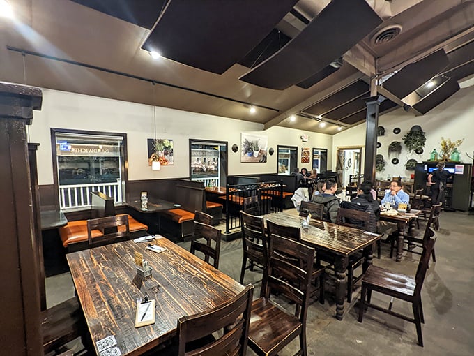 Rustic wooden tables and an unpretentious atmosphere set the stage for what matters most at Local Roots—the food that's about to rock your world.
