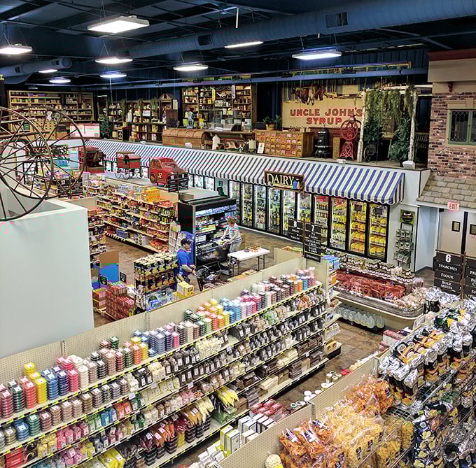 From this bird's-eye view, the market unfolds like a treasure map. X marks the spot where diet resolutions go to die.
