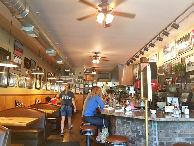 Step inside and time slows down – the narrow, wood-paneled interior with its counter seating and nostalgic decor creates the perfect backdrop for morning conversations.