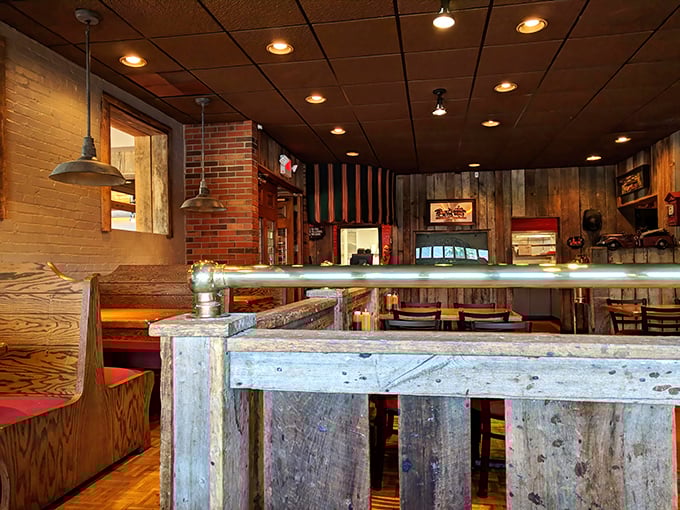 Rustic wooden interiors transport you to a simpler time when firefighters gathered around these very tables after battling blazes.
