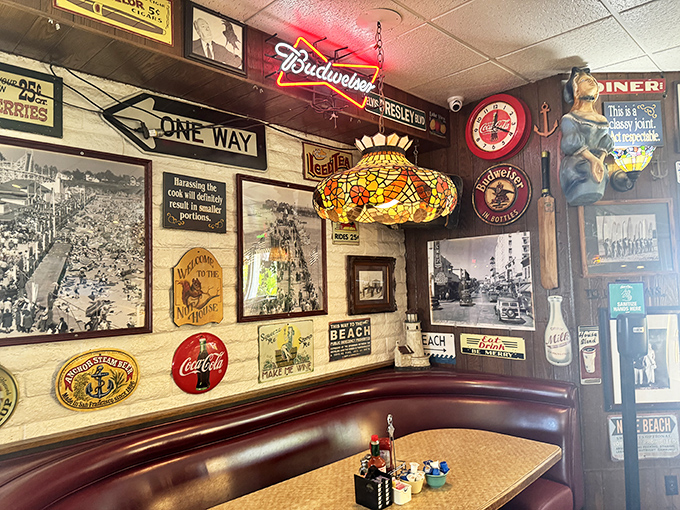 Where nostalgia lines the walls and stories fill the booths. This isn't decoration—it's a time capsule of Santa Cruz history served alongside your coffee.