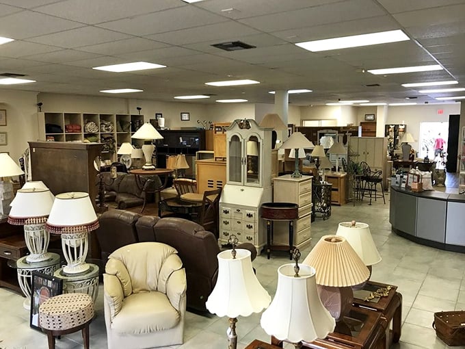 Furniture heaven awaits! Where else can you find a lamp, armchair, and the perfect side table all in one spot without needing a second mortgage? 