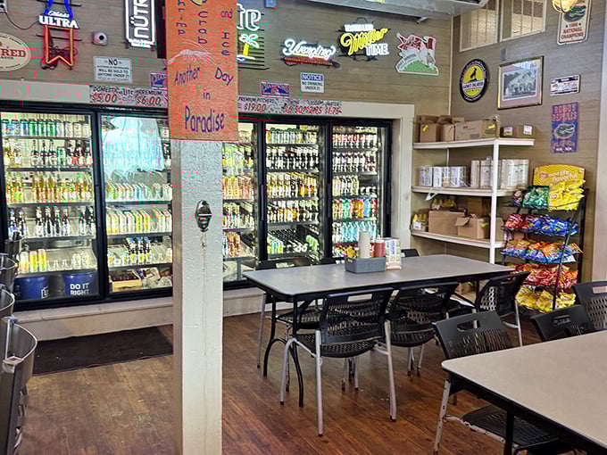 Inside, the self-service beer coolers operate on the honor system – a refreshing throwback to times when trust wasn't just a word in the dictionary.