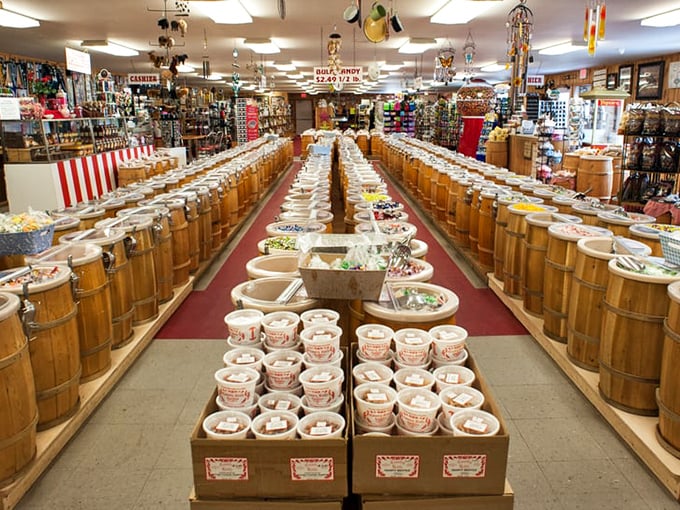 Wooden barrels overflow with treasures while shoppers navigate aisles like kids in the world's most sophisticated candy store.