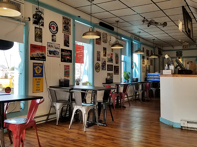 Classic Americana lines the walls, creating that perfect diner atmosphere where calories don't count and nostalgia flows freely.