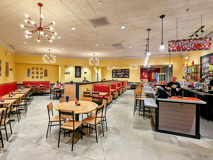 Sunshine yellow walls and retro light fixtures create the perfect backdrop for life-changing breakfast decisions. The hardest choice? Sweet or savory.