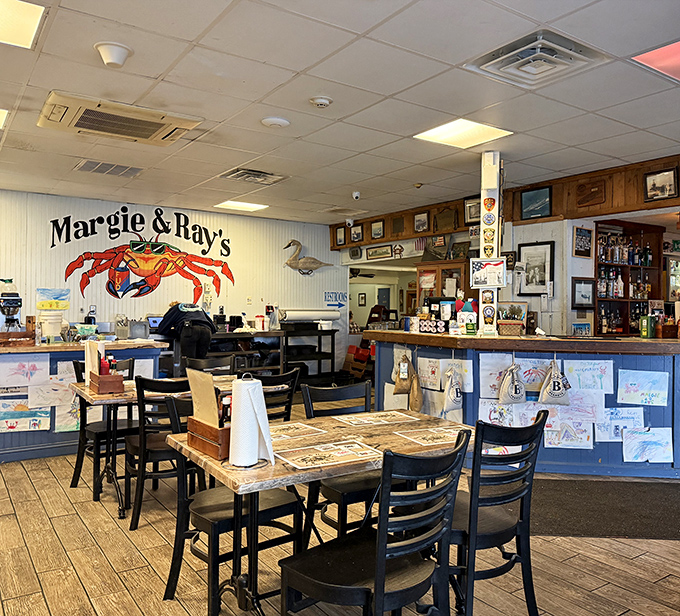Inside, the nautical-themed dining room feels like the living room of that seafood-obsessed friend who never throws anything away – and we mean that as a compliment.