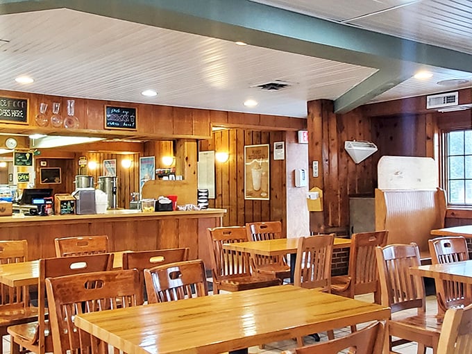 Wood-paneled walls and simple furnishings set the stage for what matters most here—honest food that speaks volumes without pretension.