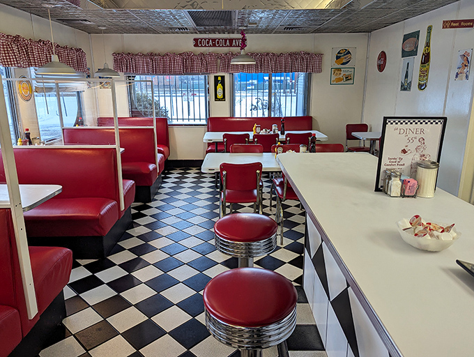 Classic red vinyl booths and checkerboard floors – where calories don't count and coffee refills are practically mandatory.