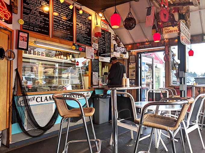 Inside, the blackboard menus and hanging fishing nets aren't coastal kitsch—they're honest promises of maritime delights to come.