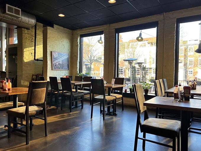 Industrial-chic meets comfort at Lulu's interior, where exposed brick and natural light create the perfect backdrop for breakfast epiphanies.