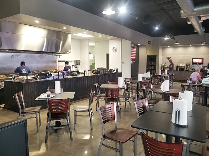 No Edison bulbs or reclaimed wood here – just clean simplicity that says, "We're too busy perfecting burgers to worry about interior design trends."