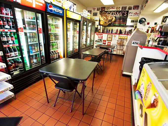No-frills dining at its finest. Red tile floors, simple tables, and refrigerator cases full of drinks – the stage is set for sandwich magic.