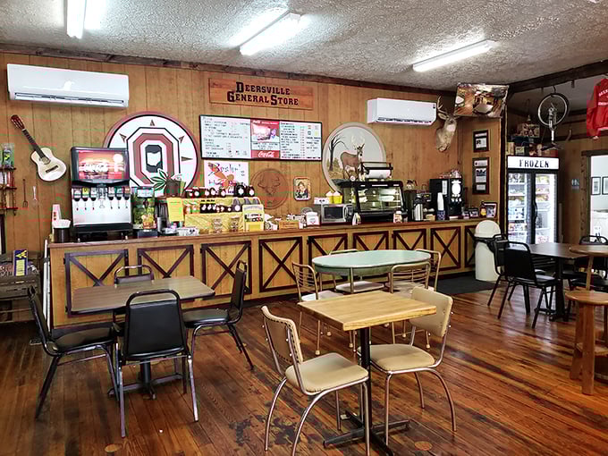 Step inside and the wood-paneled walls tell stories older than most chain restaurants' entire existence. That Ohio State logo isn't decoration—it's practically a state requirement. 