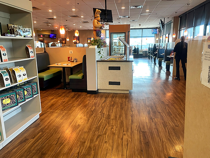 Inside, warm wooden floors and practical booths set the stage for serious eating. No pretension here—just the promise of authentic deli goodness awaiting.
