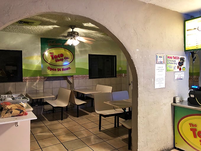 Simple white walls and tiled floors set the stage where the real stars—those magnificent breakfast burritos—can shine without distraction.