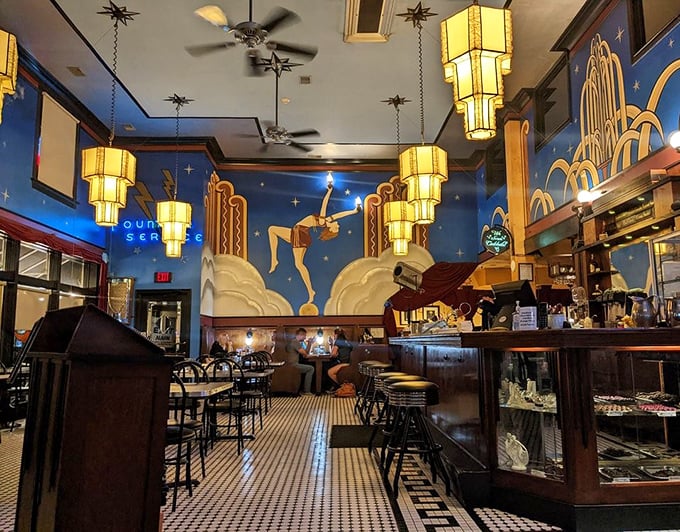 Step inside and suddenly you're in a Busby Berkeley musical waiting for dancers to descend from that star-studded ceiling. Pure theatrical dining magic.