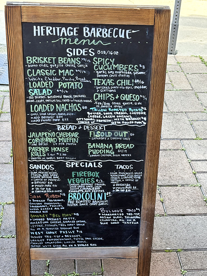 The chalkboard menu reads like a love letter to smoked meat enthusiasts. Decision paralysis has never been so delicious.