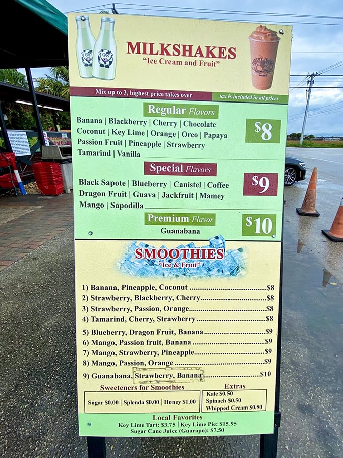 The milkshake menu reads like a botanical garden's guest list—where else can you find sapodilla rubbing shoulders with guanabana in frozen form? 