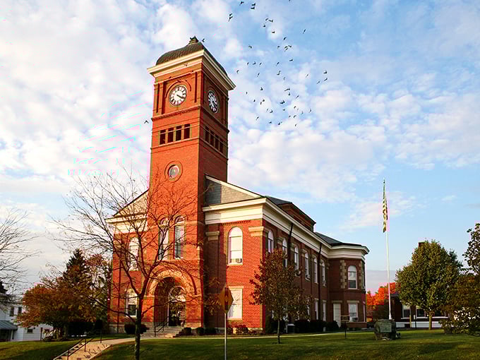 The Morrow County Courthouse isn't just a government building—it's the community's red-brick heart, where birds circle the clock tower as if keeping their own time.