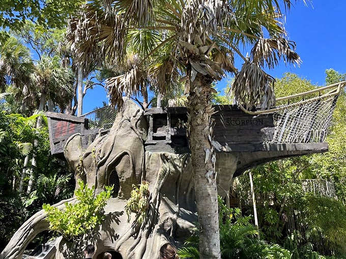 The Scorpion pirate ship rises from the landscape like a childhood dream come true. Peter Pan would approve of this never-grow-up playground.
