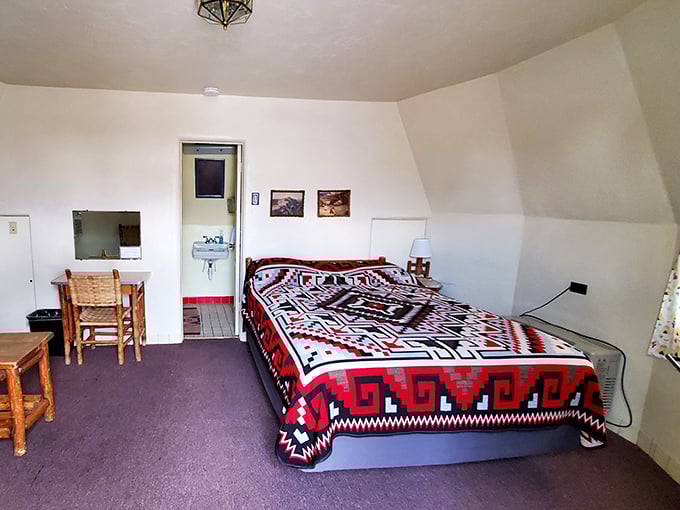 Inside your wigwam, Native American-inspired décor meets modern comfort in surprisingly cozy quarters.