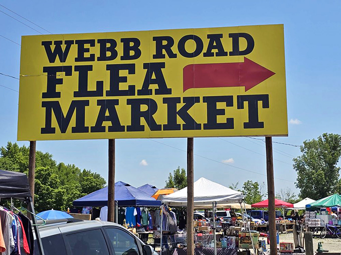 This bright yellow sign doesn't just point the way—it promises the thrill of discovery that keeps bargain-loving North Carolinians coming back weekend after weekend.