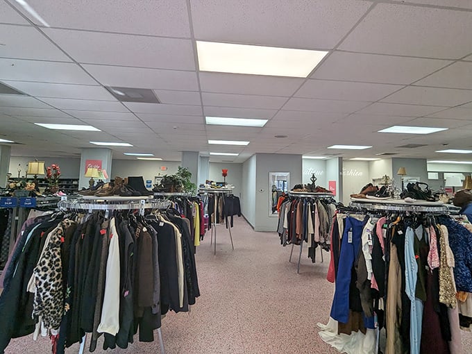Rows upon rows of potential wardrobe reinventions. The thrill of the hunt begins between these racks of forgotten fashion statements.