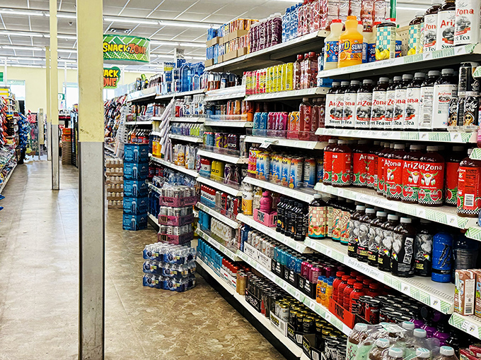 A rainbow of hydration options lines the shelves, proving that quenching your thirst doesn't require emptying your wallet.