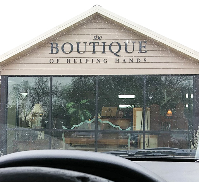 Even on a cloudy day, this boutique shines. The name says it all—helping hands creating something beautiful from what others might overlook.