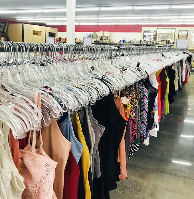 Rack after glorious rack of clothing possibilities stretches into the distance, each hanger potentially holding your next favorite outfit for pocket change.