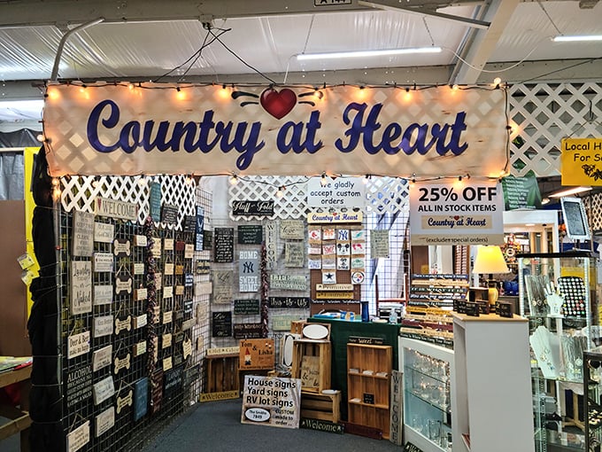 The "Country at Heart" booth proves that rustic charm never goes out of style, especially at these prices.