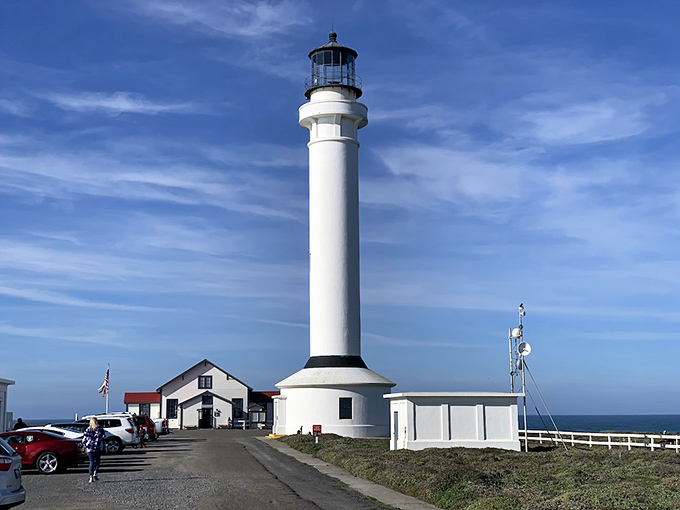 The lighthouse's elegant cylindrical design isn't just for looks—it's earthquake engineering at its finest, rebuilt stronger after the 1906 disaster.