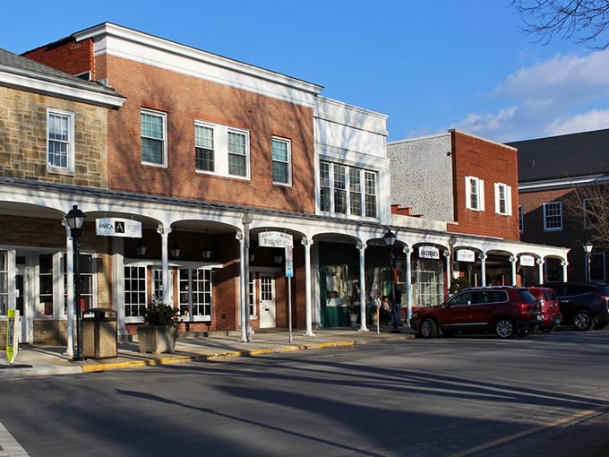 The covered walkways of downtown Ligonier aren't just charming—they're practical umbrellas for window shoppers caught in those surprise mountain showers.