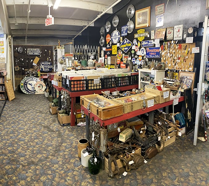 Vintage signs and collectibles create a time-traveler's paradise. This stall could outfit an entire 1950s garage—just add grease-stained overalls.
