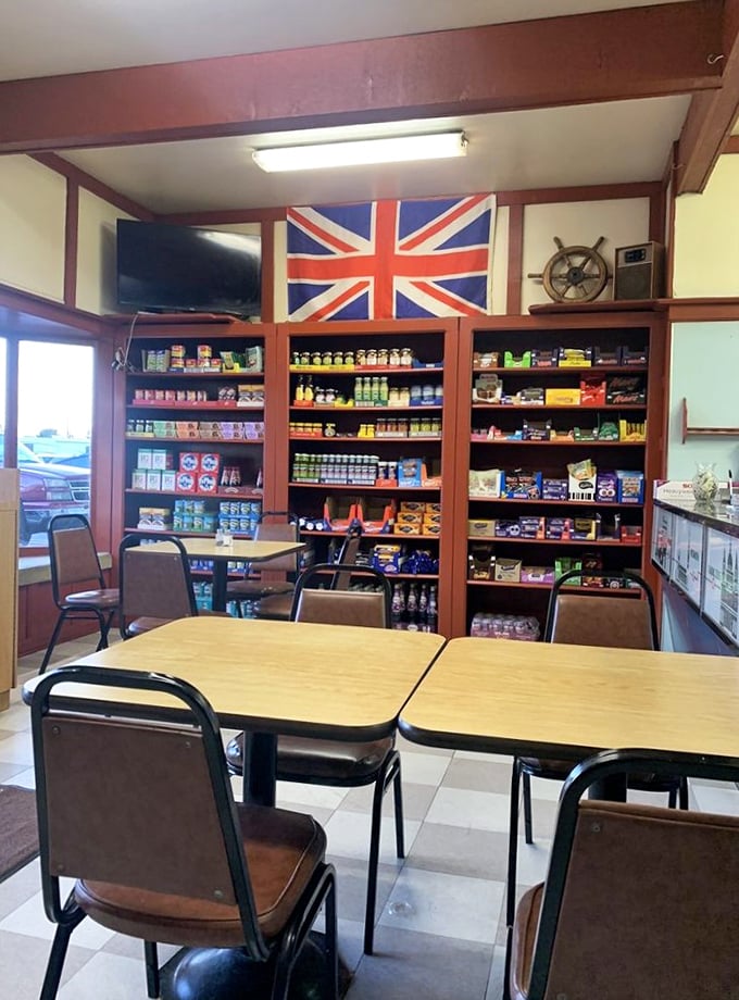 A slice of Britain in California, complete with Union Jack flag and shelves stocked with imported goodies. It's like stepping into a London chip shop without the jetlag.