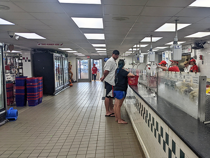 Inside, the no-nonsense tile floors and display cases create a seafood wonderland where the focus is squarely on what matters—incredibly fresh catches.