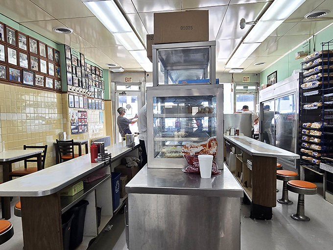 Inside Lafayette, time stands still. The no-frills interior with its counter service and vintage fixtures hasn't changed in decades—and that's precisely the point.
